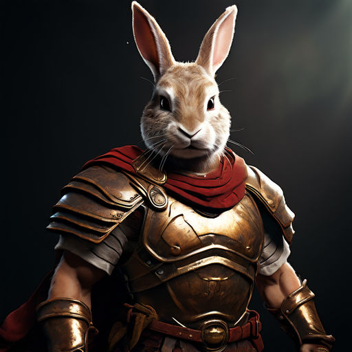 Make a image of a old roman warrior gladiator with a bunny f... by ...