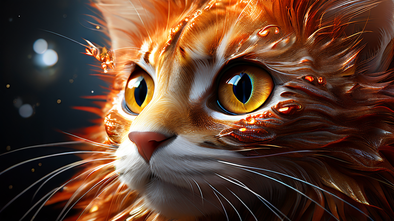 Graceful alien cat with enormous amber eyes and red fur with... by ...