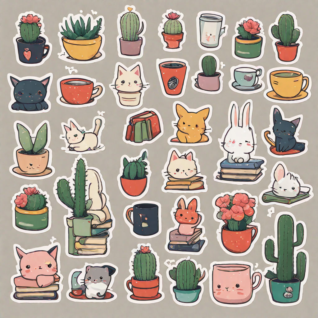 12 different stickers featuring [objects] with vibrant color... by ...