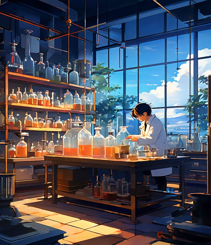 Anime scientist in a chemistry lab by santosh mehra - Playground