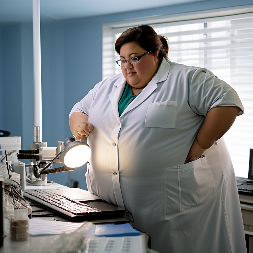 Very obese scientist woman by Kate Burns - Playground