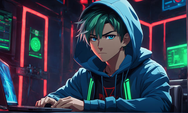 Generate an image of an anime male character sitting behind ... by ...