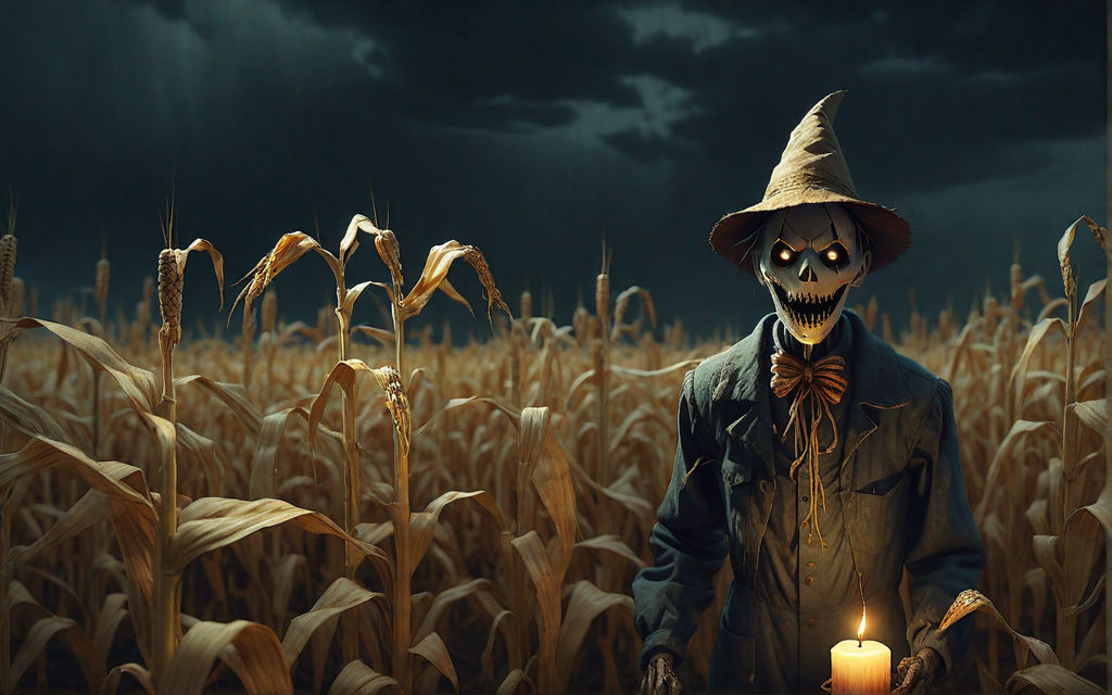 Sharp focus portrait of a terrifying screaming scarecrow in... by ...