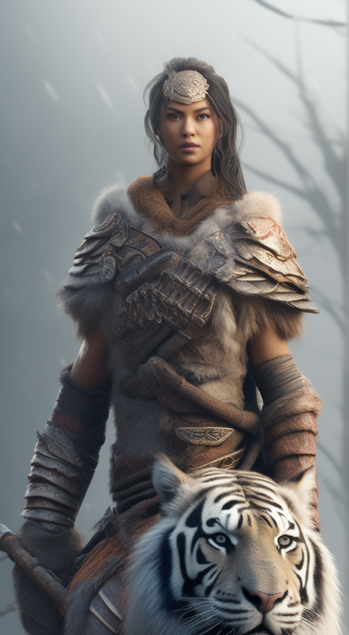 Powerful tiger carries warrior woman on his back. realistic ... by ...