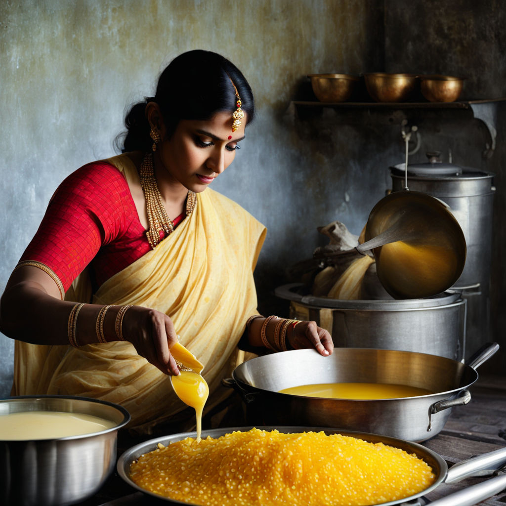 An Indian woman pours ghee and gud into a pan by Flicky Boy - Playground