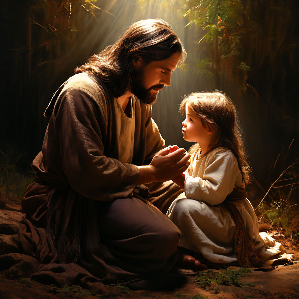 Jesus praying with child by Luiz Eduardo Costa - Playground