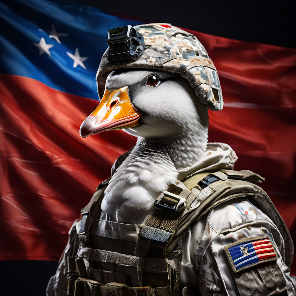 White goose dressed in finely detailed military tactical uni... by ...