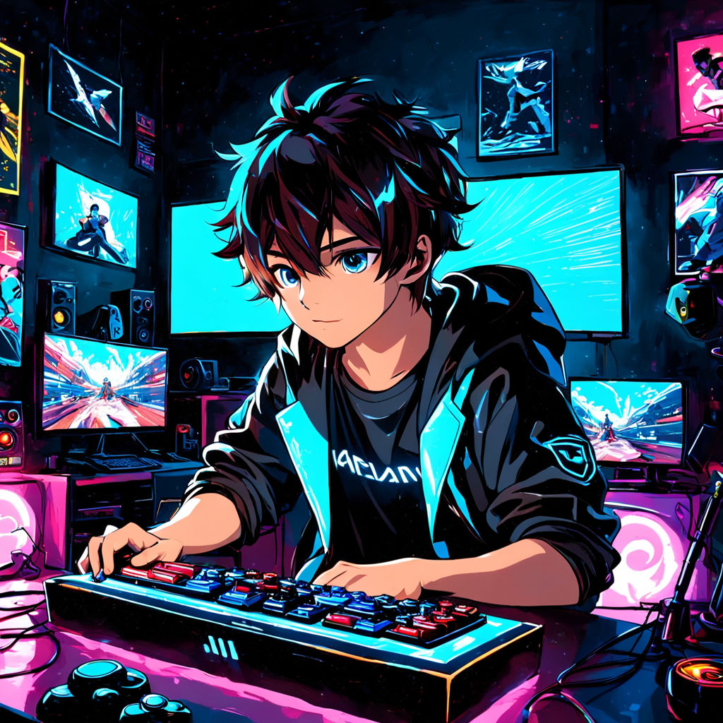 Joyful gamer boy immersed in a dark room by Ігор Криниця - Playground