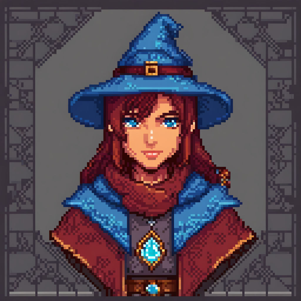 Mage rpg character portrait in anime pixel art style by Eva Burunova ...