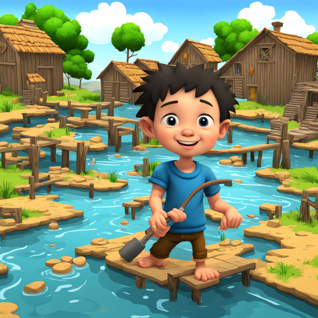 The village little boy watter help sort in 3d cartoon in man... by ...