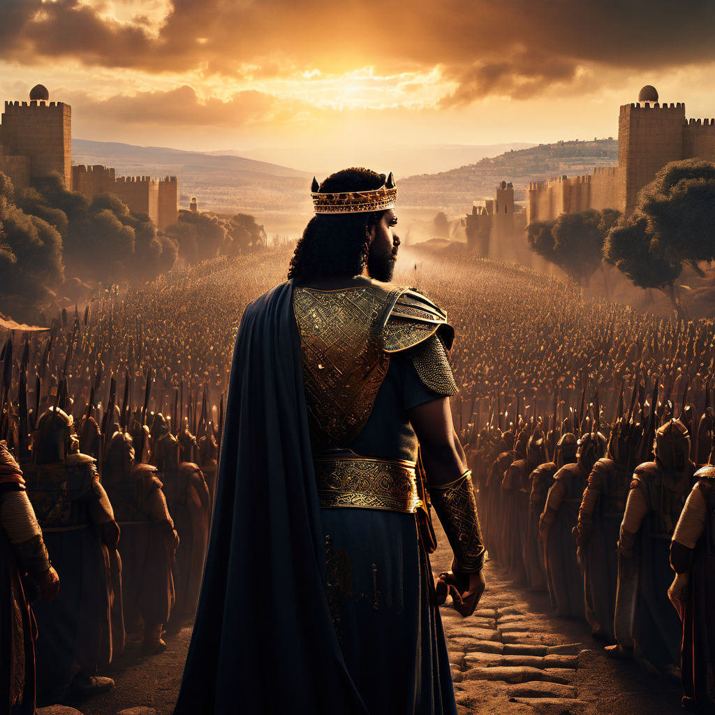 Make a movie scene picture of a black King David by Darryl Miller ...