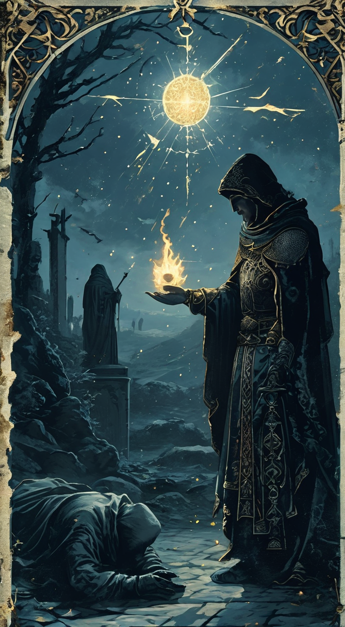 Medieval tarot card illustration depicting one figure castin... by ...