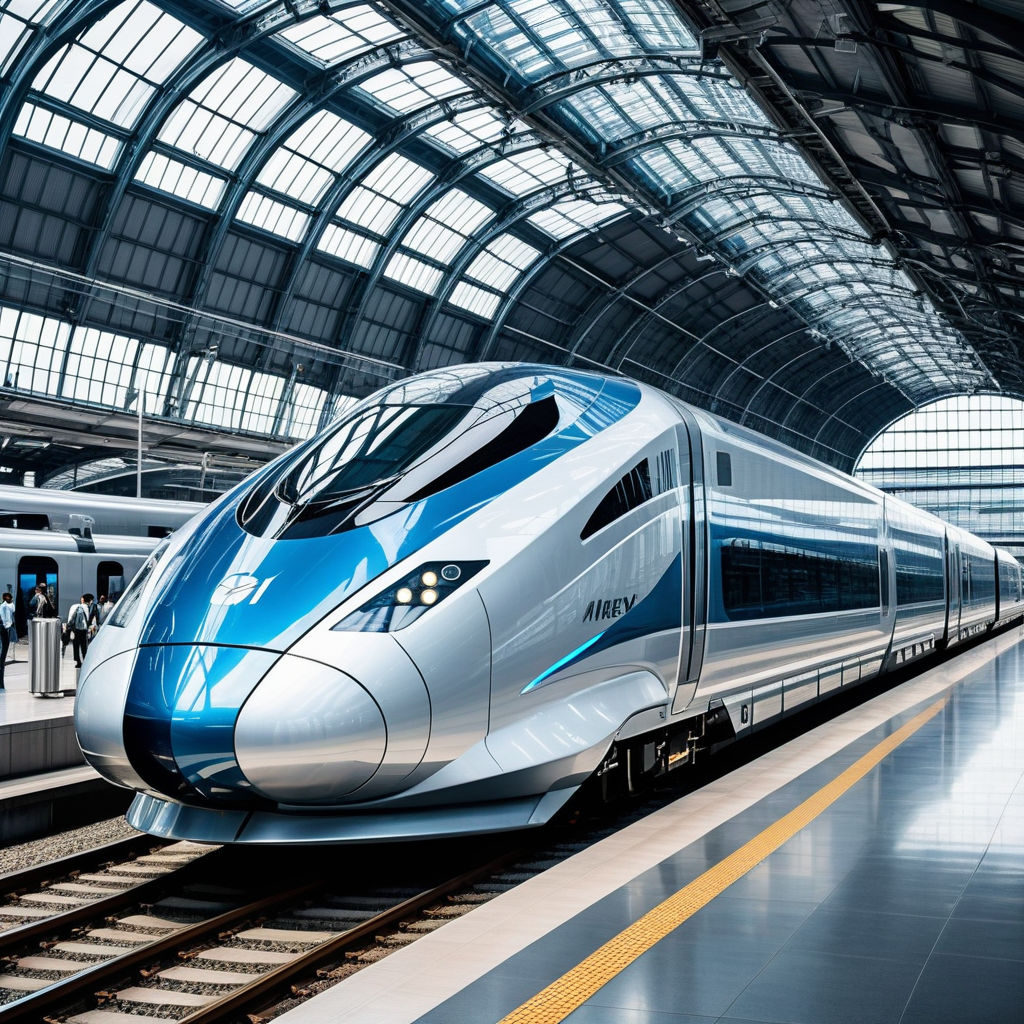 A futuristic high-speed train with a mecha style by Antelope - Playground