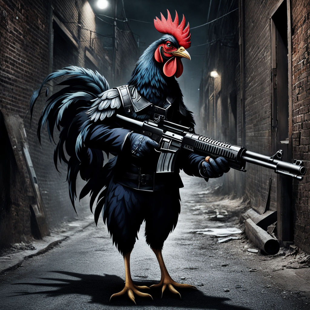 I need you to draw a gangster rooster holding a machine gun ... by 박경선 ...