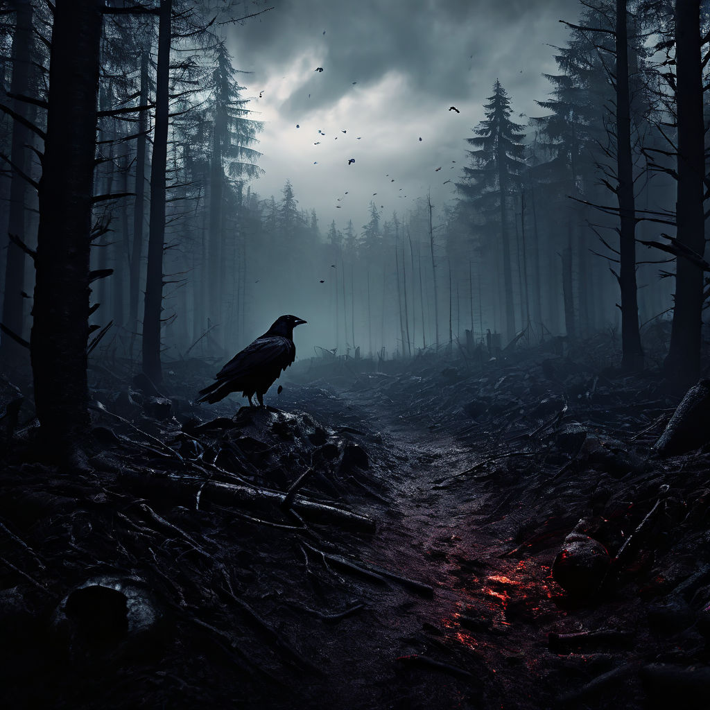 Dense forest. Path. Gloomy sky. Gloomy atmosphere. Fog. Rave... by ...