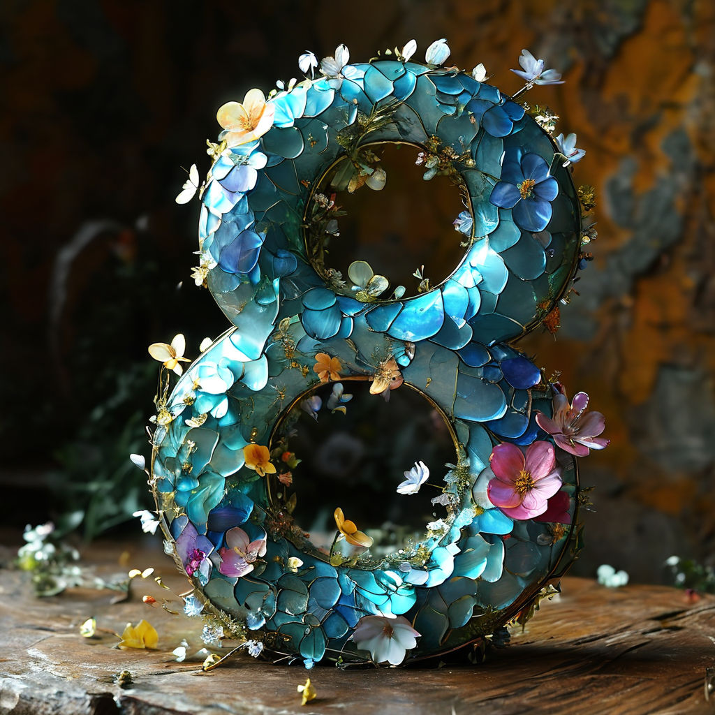 Large number 8 (eight) decorated with spring flowers by Татьяна ...