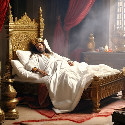 A picture of a sick king on a sick bed in ancient times by Information ...