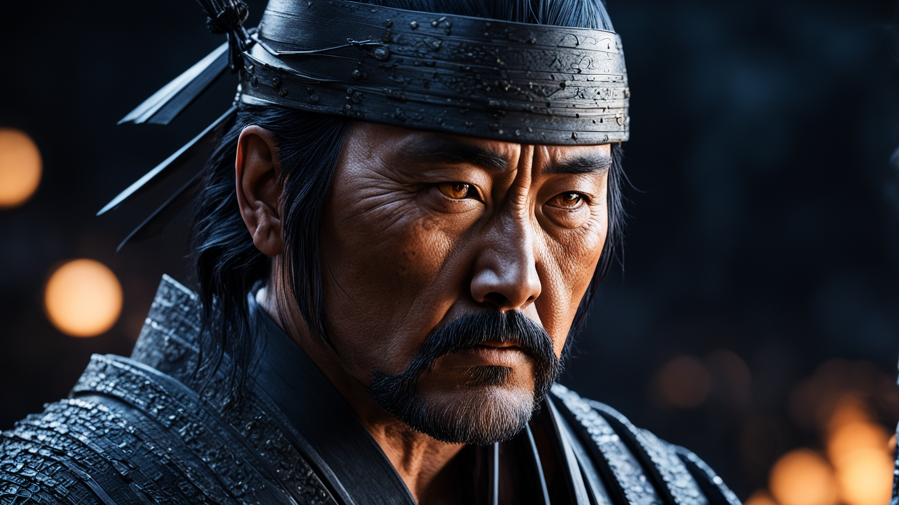 Old samurai with sad eyes looking down by Meditational State ...