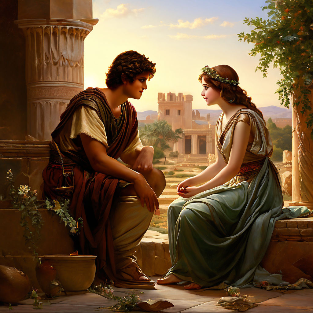 Create an image depicting Pyramus and Thisbe as young neighb... by ...