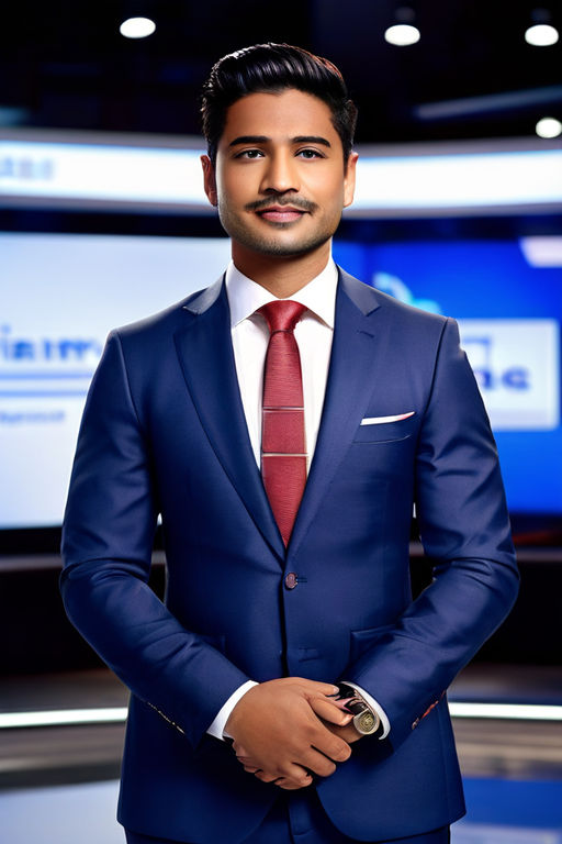 Give me the photo of real life news anchor photo with good o... by ...