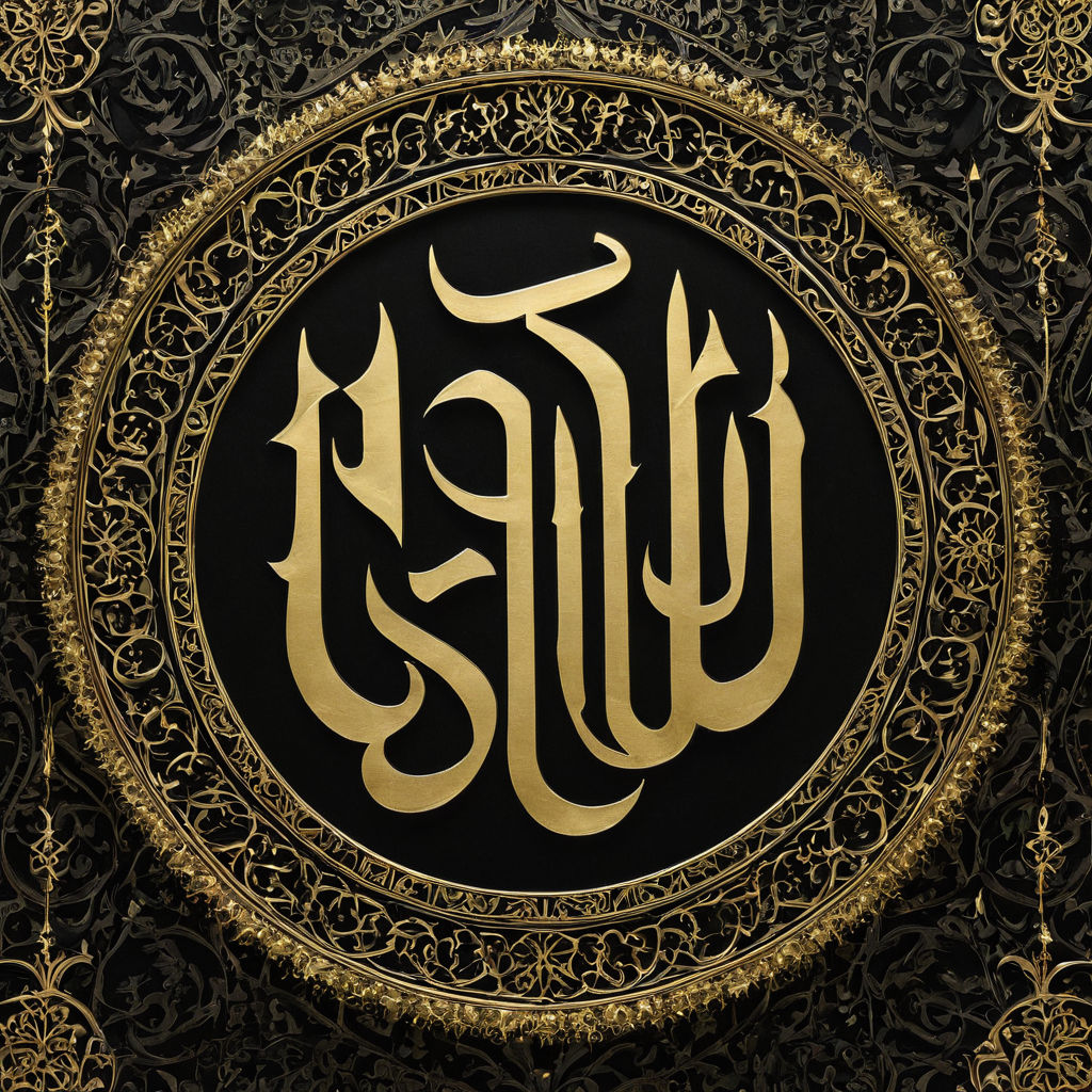 The image features the word \"Allah\" in gold on a black bac... by ...