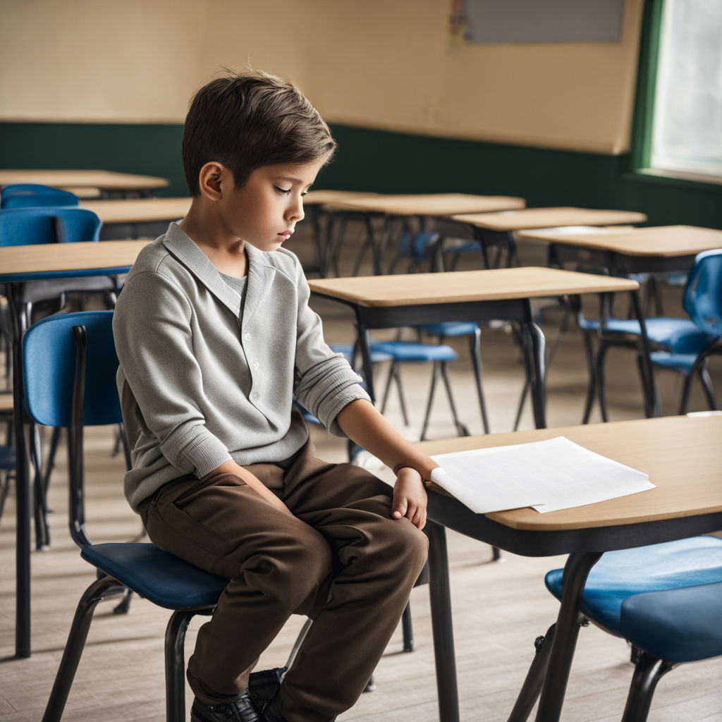 A sad boy sitting on a school chair by NBS Eletrônica - Playground