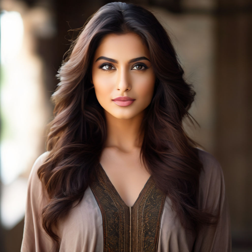 A Pakistani women with fair skin tone and medium length dark... by Lacy ...