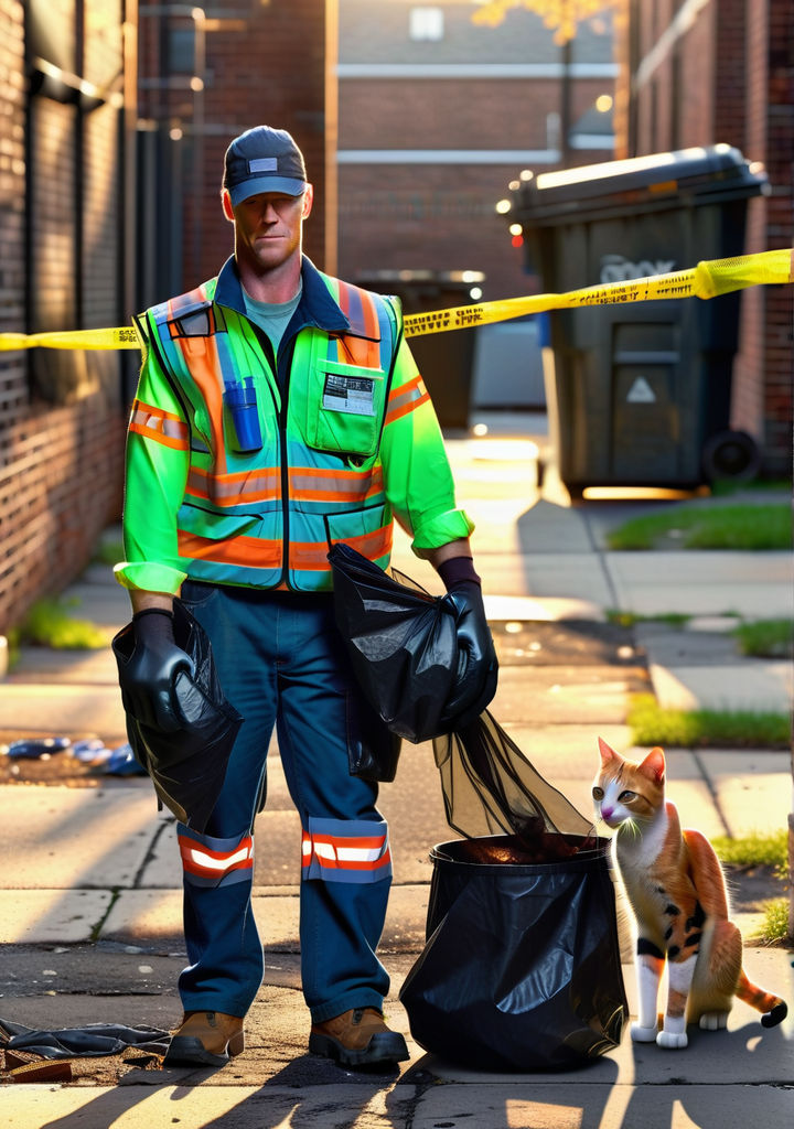 Garbage collector extracting a black trash bag from a metal ... by ...