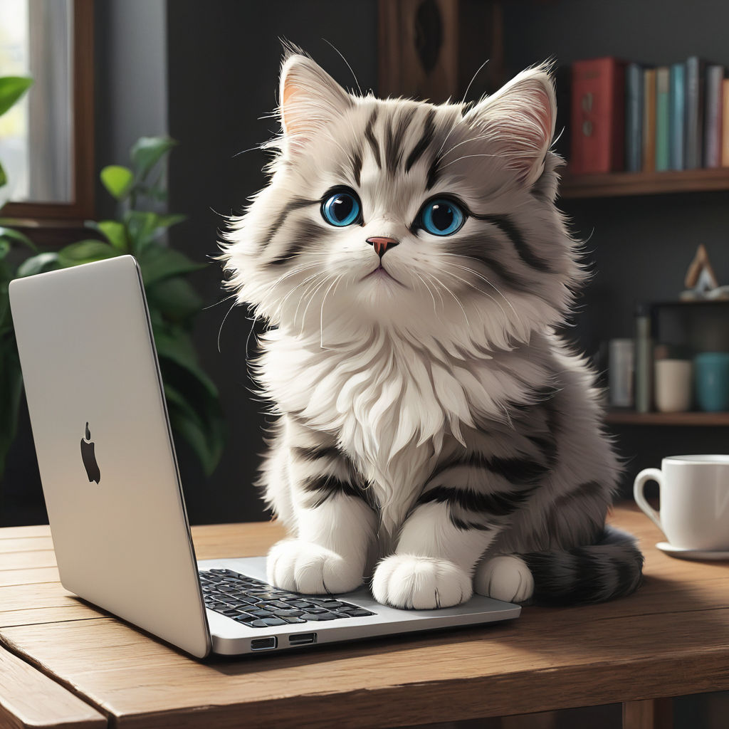 A hand-drawn cute cat that works on a laptop by Света Же - Playground