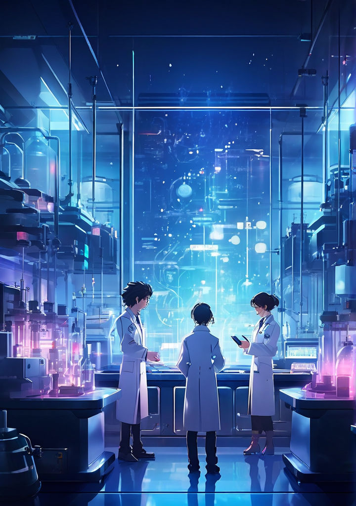 Anime-style depiction of a laboratory with a prominent prote... by Alex ...