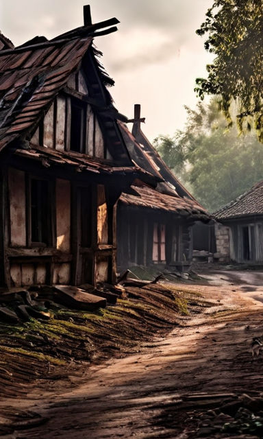 Small Aged wooden house on the street of the medieval villag... by Temu ...