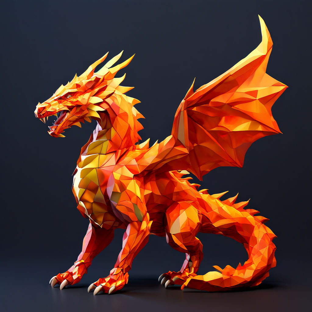 Low poly full body fire dragon from side view by Norbert Nemec - Playground