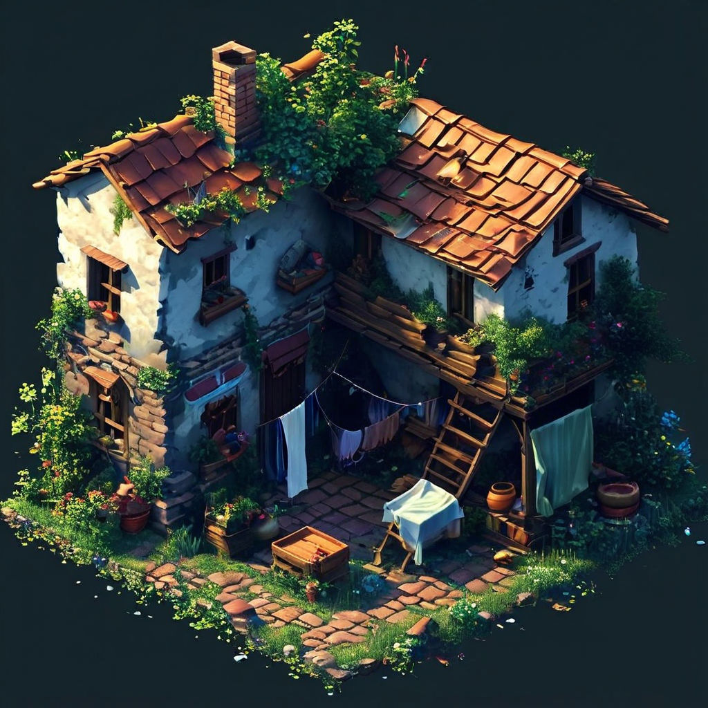 Sprites of fabric hovel in which cats live in isometric view by Андрей ...