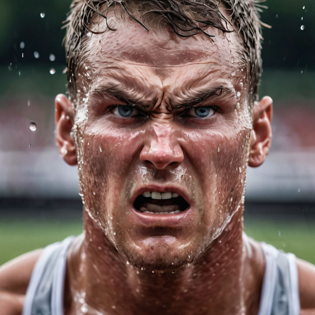 Professional athlete face with sweat and water drop pouring ... by ...