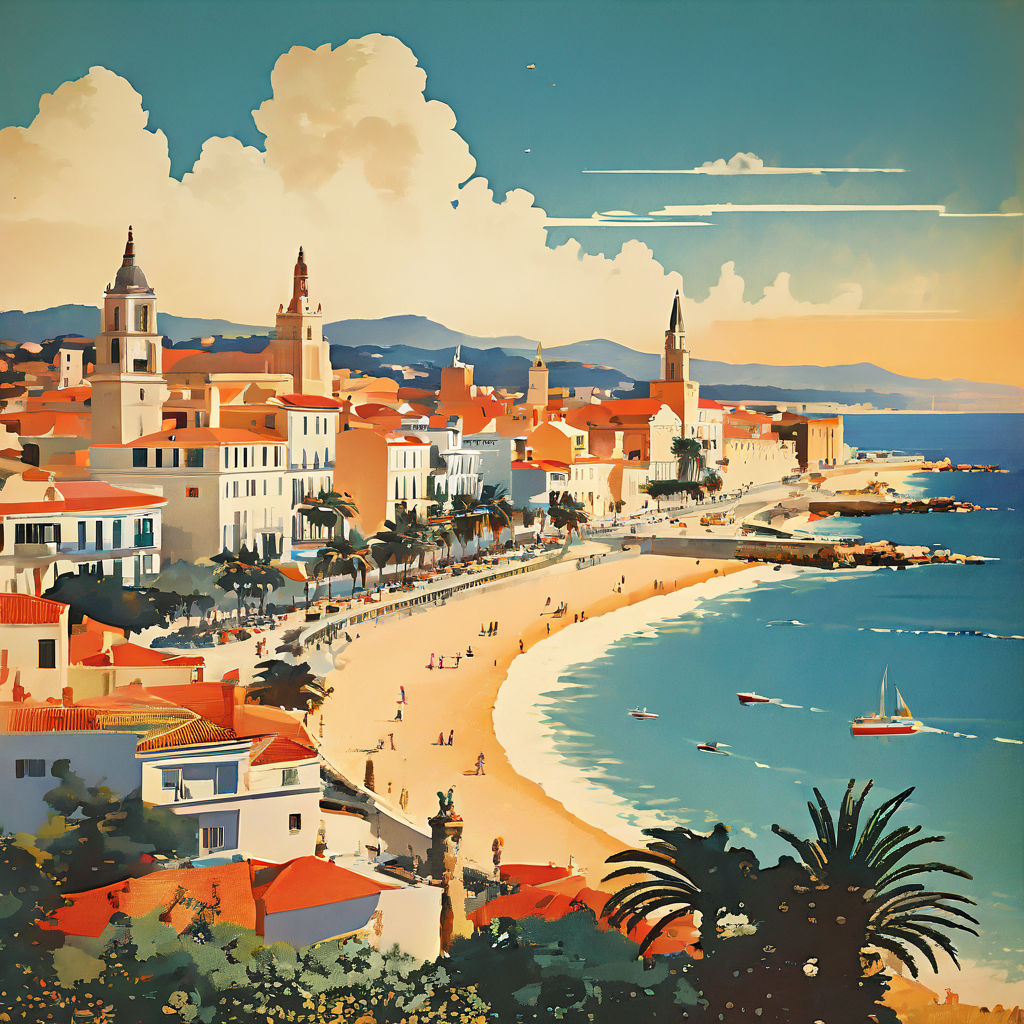 A vintage poster about city of sitges by Pablo Clavijo - Playground