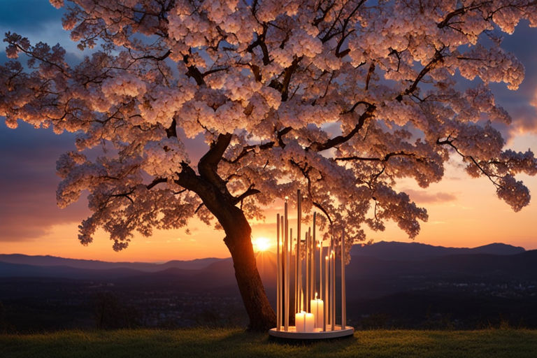 Beautiful flowering tree with burning white candles decorati... by jen ...