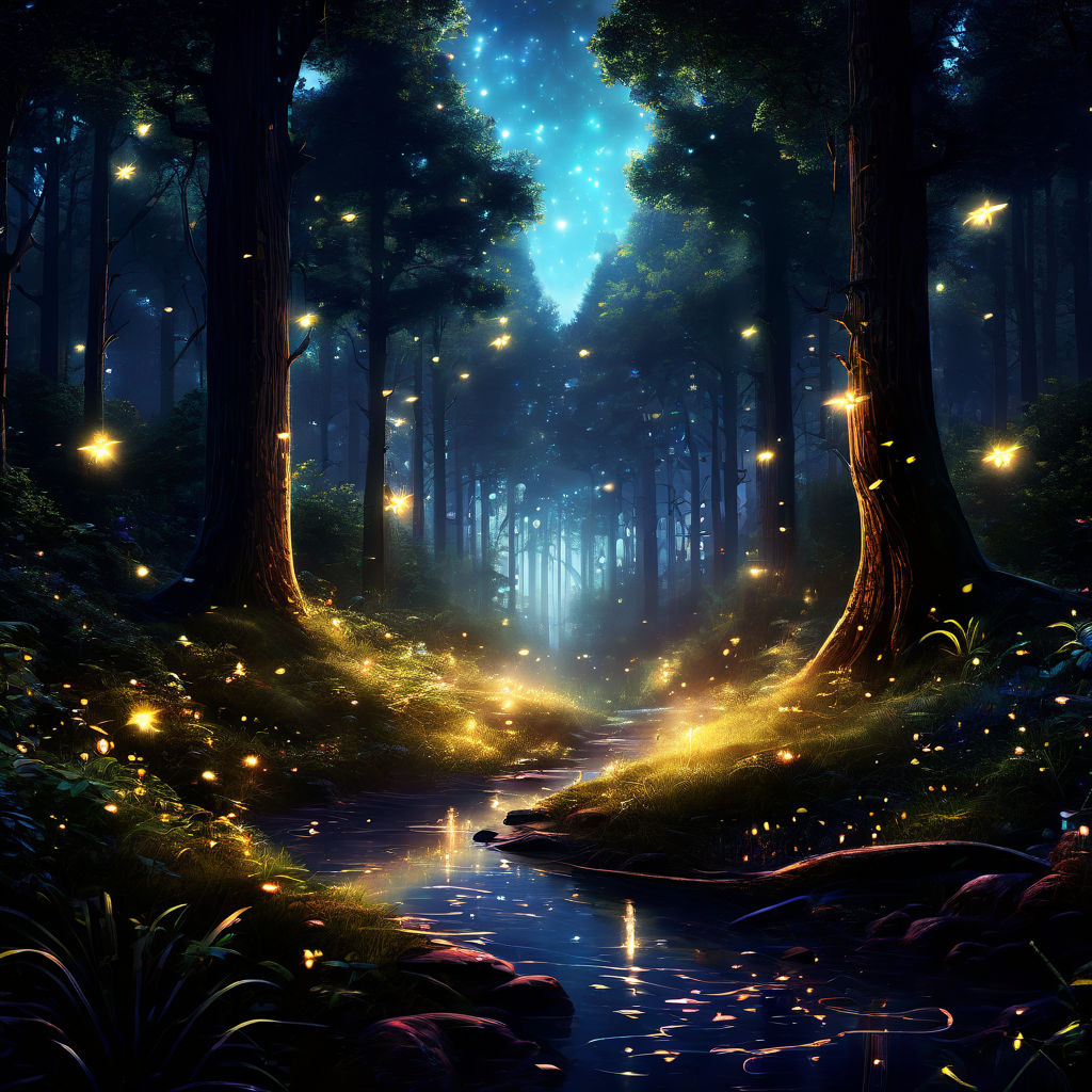 A magical forest illuminated by shimmering fireflies by Neha Mehra - Playground
