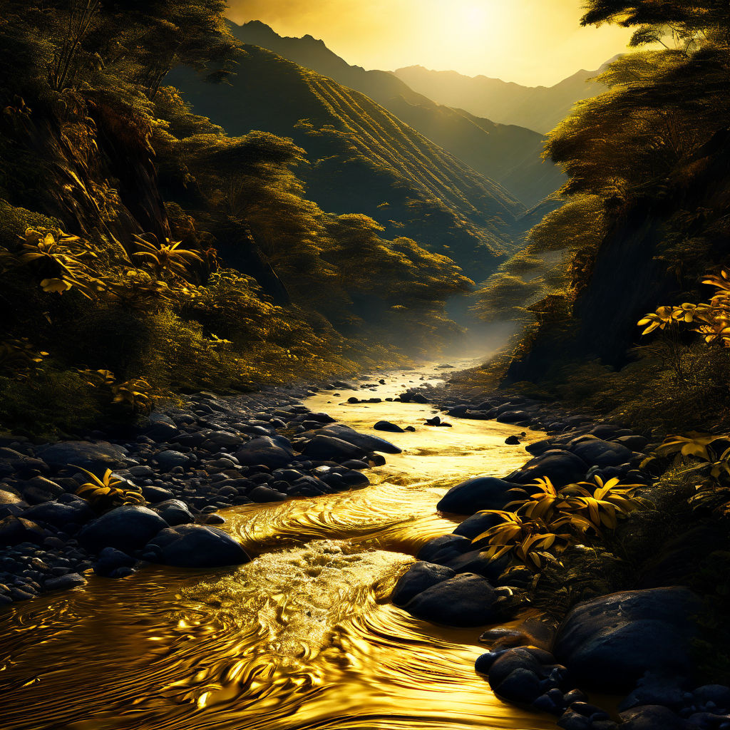 24carat gold jewels in a river of yellow liquid gold running... by S.I ...