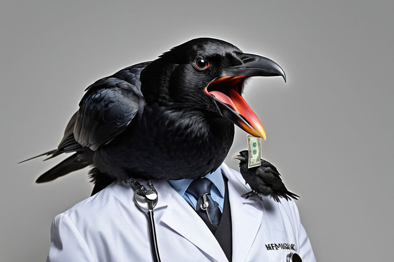 A ugly crow in a white medical doctor's suit by J.Jason Jahn - Playground