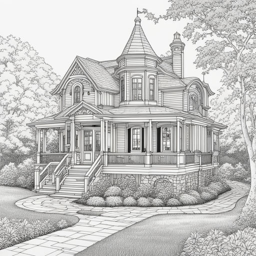 Printable coloring page for kids a big house by Muhammad Icann - Playground