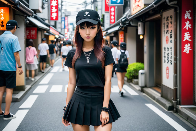 A beautiful Japanese rocker girl with a black short skirt an... by Dag ...