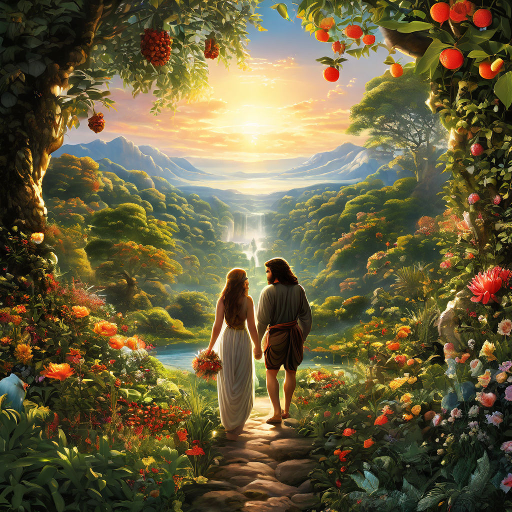 3. An image illustrating Prophet Adam and Eve walking toget... by ...