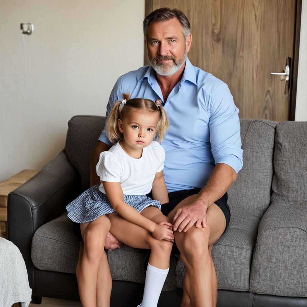 A little daughter in a short skirt sits on the daddy by Владимир Путин - Playground