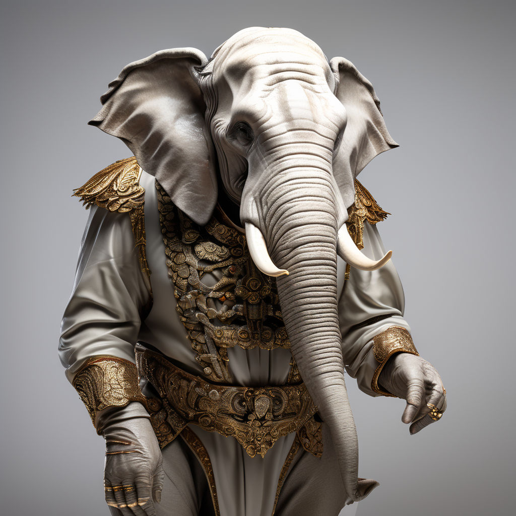 Hybrid human-elephant figure posing with a dignified air by Davi ...