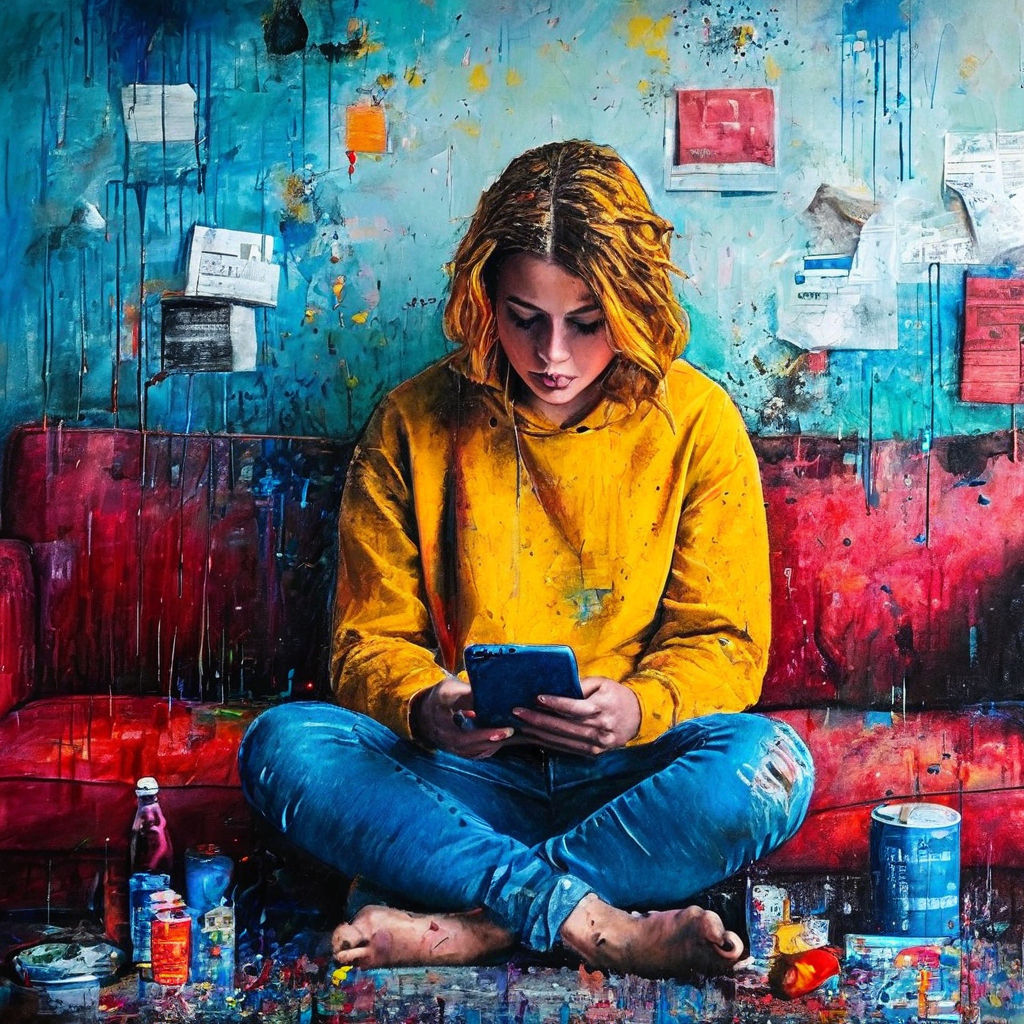 A painting showing the bad effects of social media addiction by Burak ...