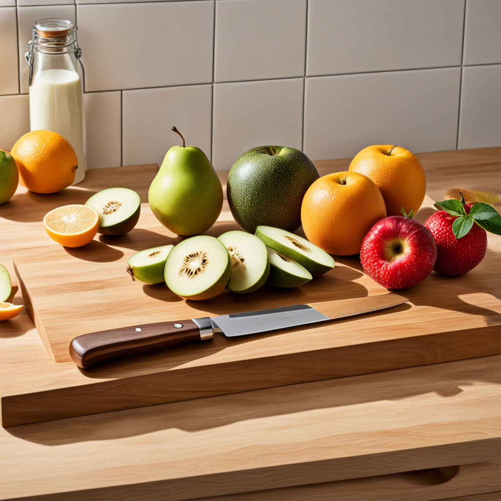 A hyper realistic kitchen scene featuring a knife in the mid... by John ...