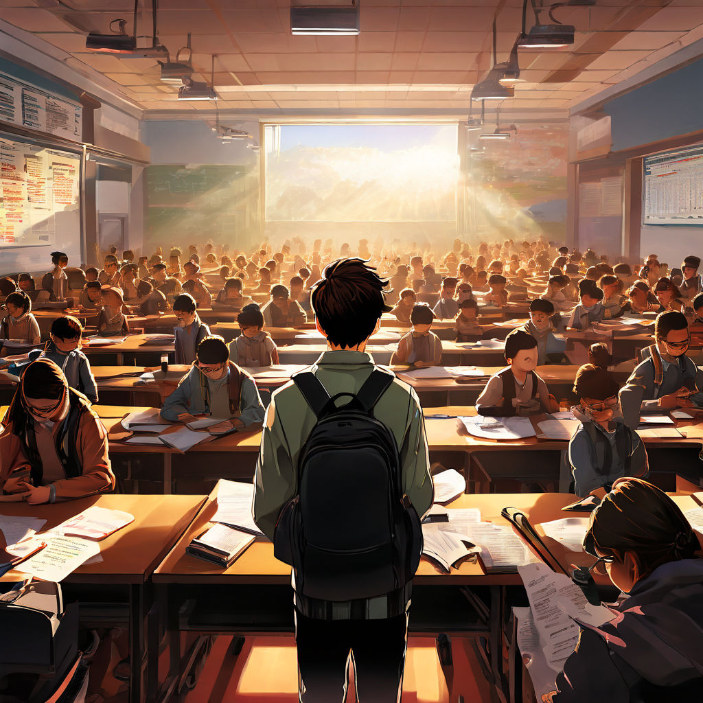 The image depicts a bustling classroom setting by 초코비 - Playground
