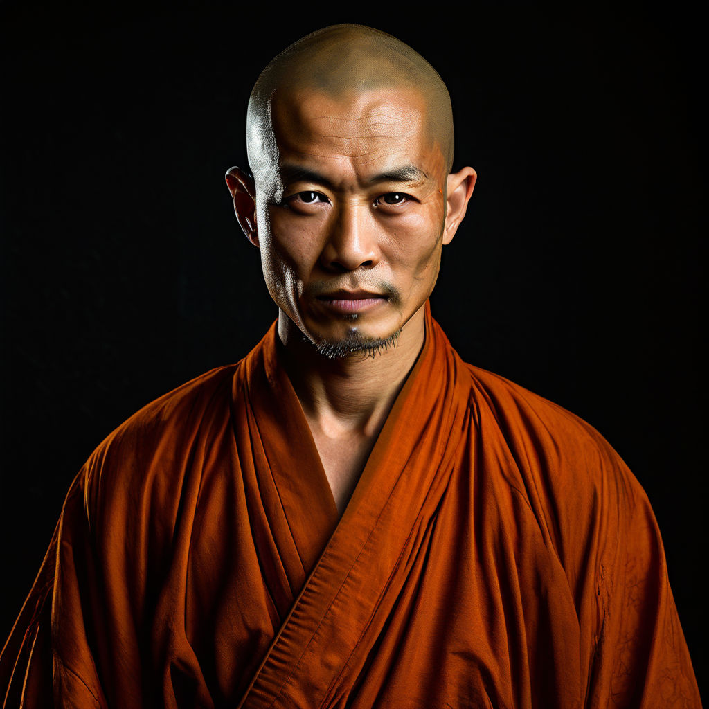 Chinese monk with a masculine visage and square jaw by Rehana Begum ...