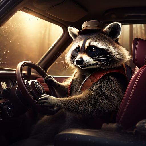 Raccoon driving bucatti car and make image like an animation by ᄋᄋᄋ ...