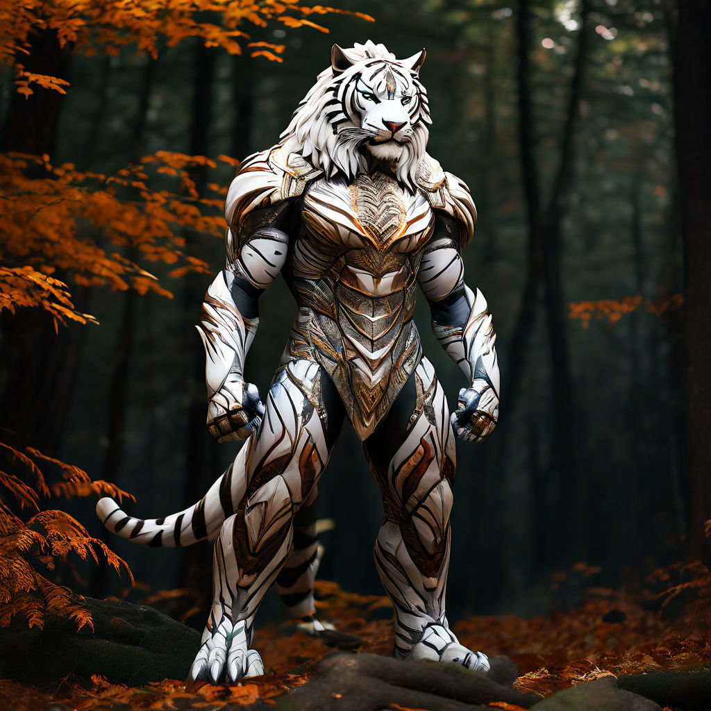 Full body weretiger human tiger-hybrid white scale armor sta... by AMBrewster - Playground